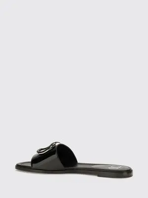 Valentino Garavani Vlogo Signature Patent Leather Low Heel Slide Sandals - Black