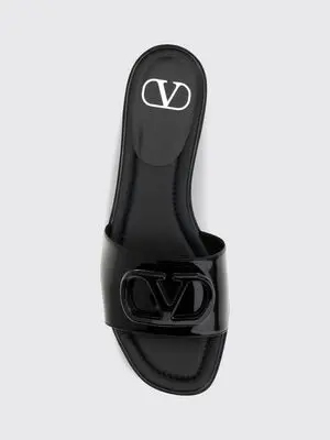 Valentino Garavani Vlogo Signature Patent Leather Low Heel Slide Sandals - Black