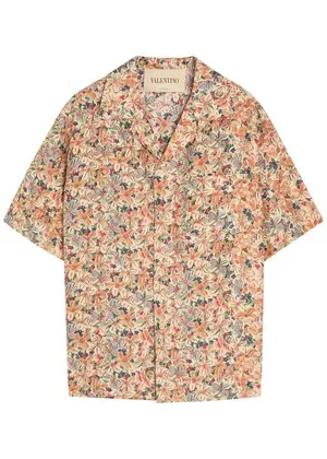 Valentino Garavani Floral-print Silk-chiffon Shirt - Beige