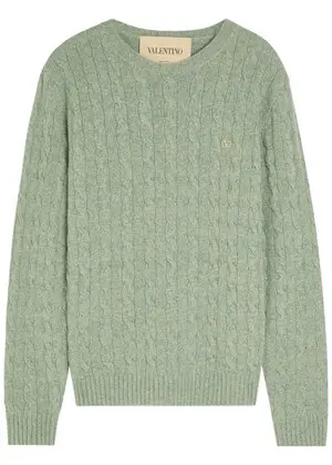 Valentino Garavani Vlogo Cable-knit Wool Jumper - Grey