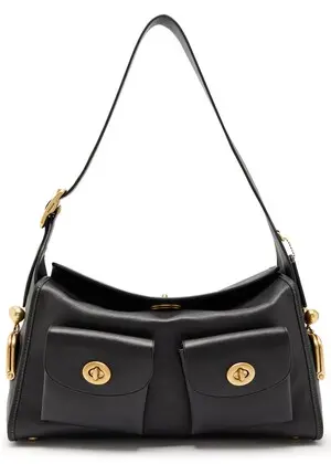 COACH Turnlock Haversack Leather Shoulder Bag - Black