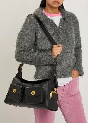 COACH Turnlock Haversack Leather Shoulder Bag - Black