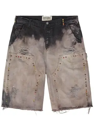 SATOSHI NAKAMOTO Danny's Distressed Denim Shorts - Black