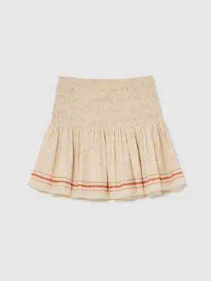 REISS Cotton-blend Shirred Mini Skirt - Neutral