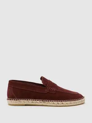 REISS Suede Penny Loafer Espadrille Flats