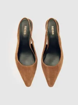 REISS Suede Slingback Court Shoes - Brown