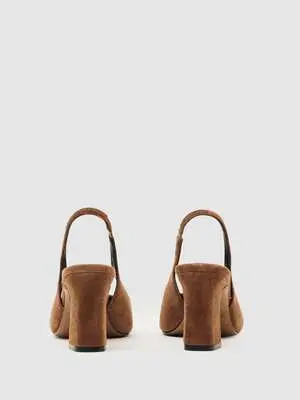 REISS Suede Slingback Court Shoes - Brown