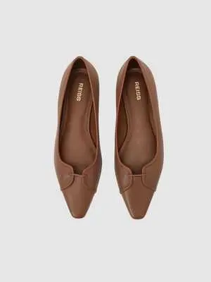 REISS Leather Pointed-toe Ballerina Shoes