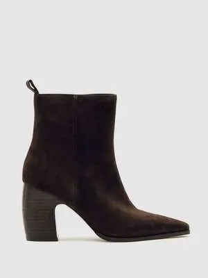 REISS Suede Block-heel Ankle Boots - Chocolate