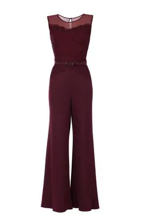 LUNA FASHION HOUSE Burgundy Lace Jumpsuit, Jody - Red