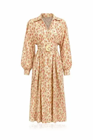 EXQUISE Blase Belted Pocketed Maxi Dress Multi Color - Orange