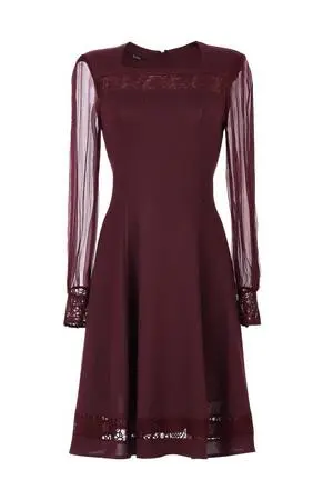 LUNA FASHION HOUSE Burgundy Lace A-line Dress, Jody - Red