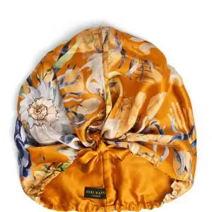 SUKI WANG LONDON Blossom Coral Silk Turban - Orange