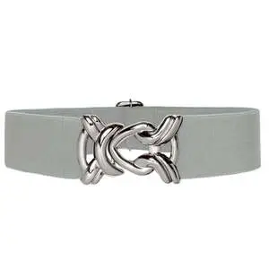 BELTBE Stretch Belt With Silver Metal Knot Buckle - Grey