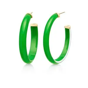 GOLD & HONEY Gold / Green Xl Oval Illusion Lucite Hoop Earrings In Kelly Green - Gold/green