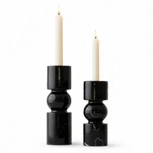 MARLETH Marble Sphere Candle Holder Set - Black