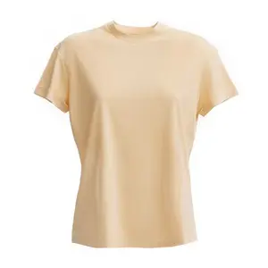 JULIA ALLERT Mock Neck Rolled Sleeve T-shirt – Pale Yellow - Blue