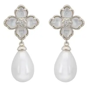 LATELITA White / Silver Flower Clover Pearl Drop Earrings Mother Of Pearl Silver - White/silver