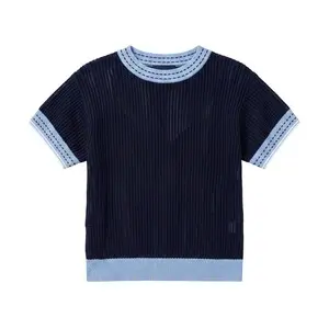 BRODIE CASHMERE Denim Effect Trim Tee - Blue