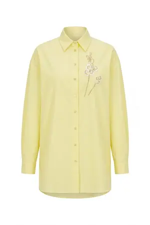 EXQUISE Bernetta Shirt Collar Long Sleeve Embroidered Shirt Light - Yellow