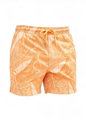 VAYLA Mid Length Drawcord Swim Shorts In Palm Print - Orange