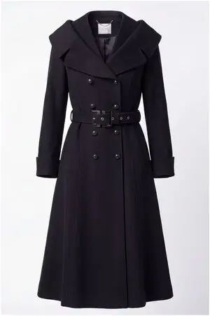 LUNA FASHION HOUSE Wool Wrap Coat With Notched Lapel And Belted Waist - Black