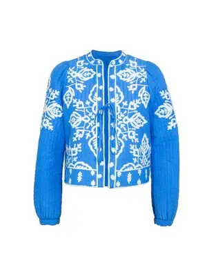 ROSE & NANCY Blue / White Lori Blue Embroidered Quilted Jacket - Blue/white