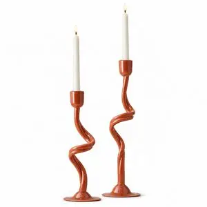 MARLETH Murano Style Glass Candle Holder Set - Red