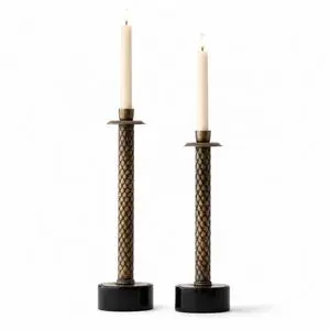 MARLETH Herringbone Candle Holder Set - Brown