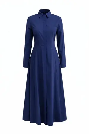 EXQUISE Fanetta Fitted Midi Shirt Dress Navy - Blue