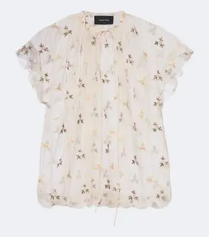 Simone Rocha Embroidered Gathered Tulle Top
