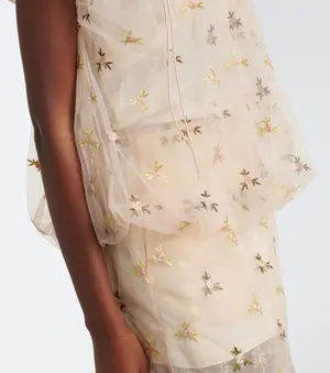 Simone Rocha Embroidered Gathered Tulle Top