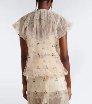 Simone Rocha Embroidered Gathered Tulle Top
