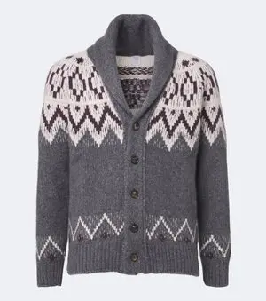Eleventy Cashmere Silk Jacquard Shawl Neck Cardigan - Grey