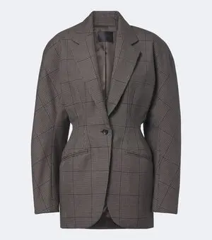 MUGLER Checked Oversized Wool Jacket - Brown