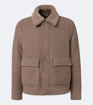 Canali Shearling-trimmed Wool And Cashmere Jacket - Brown