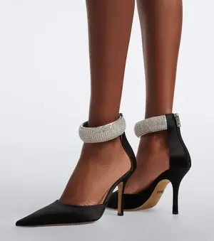 Mach & Mach Embellished Satin Pointed-toe Pumps