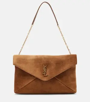 Saint Laurent Cassandre Large Suede Shoulder Bag - Beige