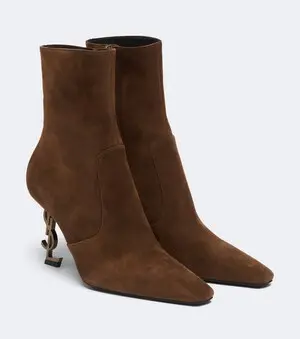 Saint Laurent Opyum Suede Ankle Boots - Brown