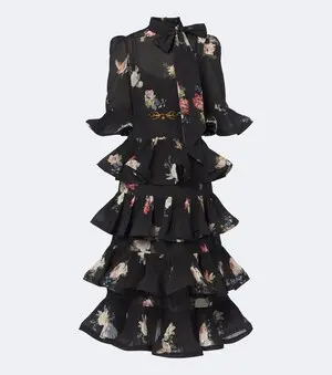 Zimmermann Floral Pleated Ruffled Midi Dress