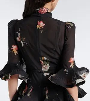 Zimmermann Floral Pleated Ruffled Midi Dress