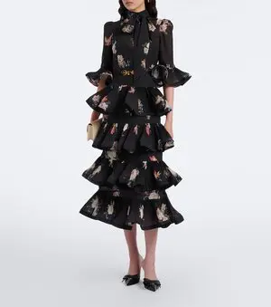 Zimmermann Floral Pleated Ruffled Midi Dress