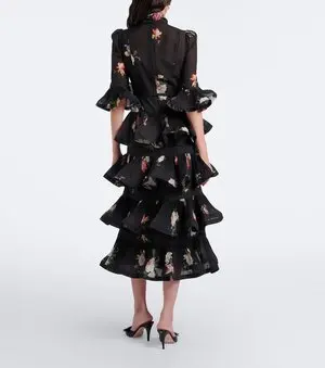 Zimmermann Floral Pleated Ruffled Midi Dress