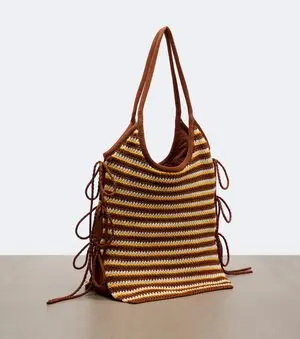 Miu Miu Ivy Crochet Striped Tote Bag