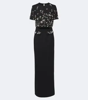 Oscar De La Renta Embellished Wool-blend Bustier Gown - Black