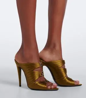 Saint Laurent Emilie Embellished Crepe Satin Mules