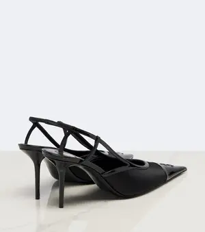 Saint Laurent Renee Satin And Leather Slingback Pumps