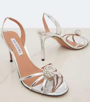 AQUAZZURA Crystal Bubble Leather Slingback Sandals