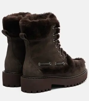 Brunello Cucinelli Monili Shearling-trimmed Suede Lace-up Boots