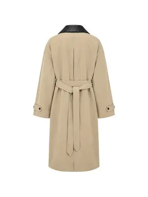 Bottega Veneta Leather Collar Cotton Trench Coat